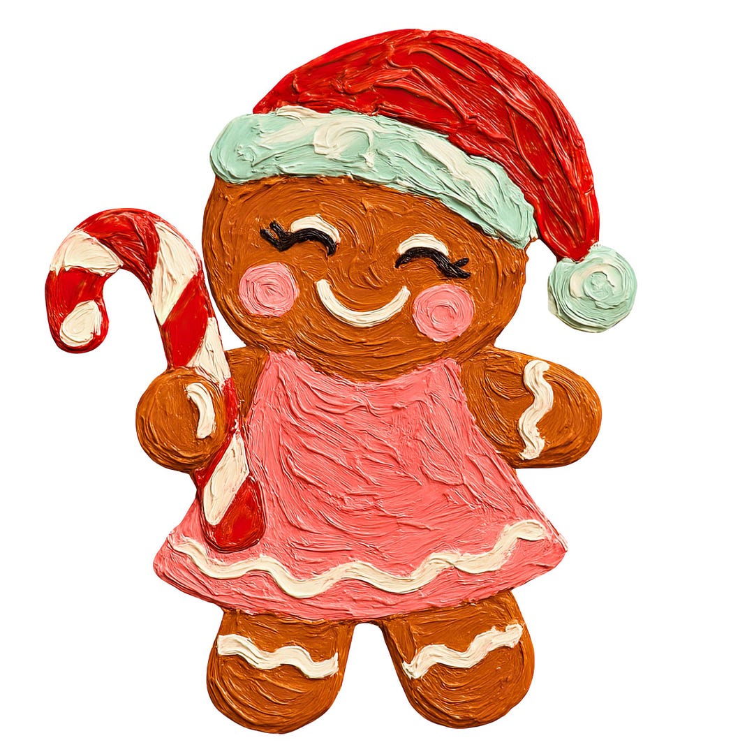 Hand-painted Gingerbread Girl Clipart: Brushstroke Christmas PNG ...