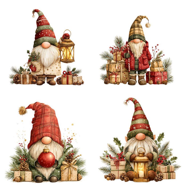 Christmas Gnomes Clipart: Adorable Festive Holiday Graphics (digital ...