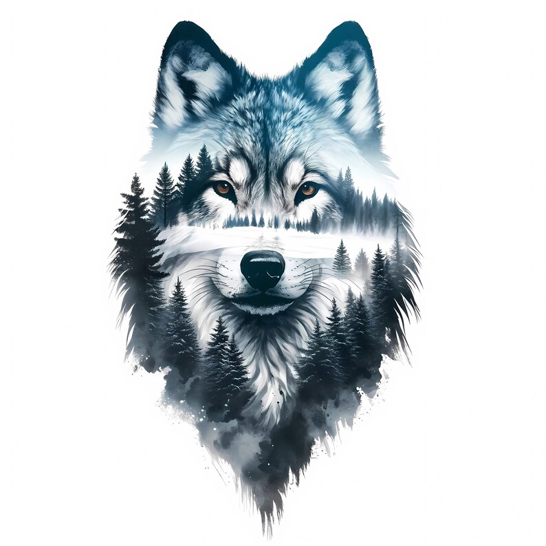 Wolf & Nature Fusion Clipart 14 High-quality Jpgs Bundle Wall Art ...