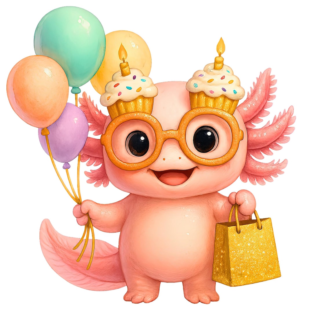 12 Party Axolotl Birthday Clipart Bundle, Cute Axolotl Pngs, Kids Party ...