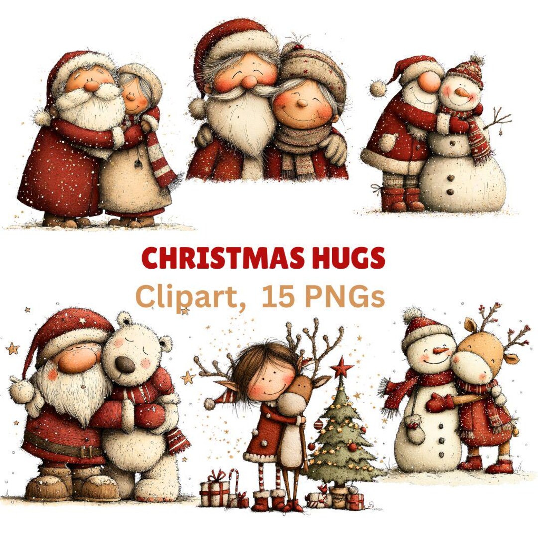 Christmas Hugs Clipart: Whimsical Holiday Graphics (digital Download ...