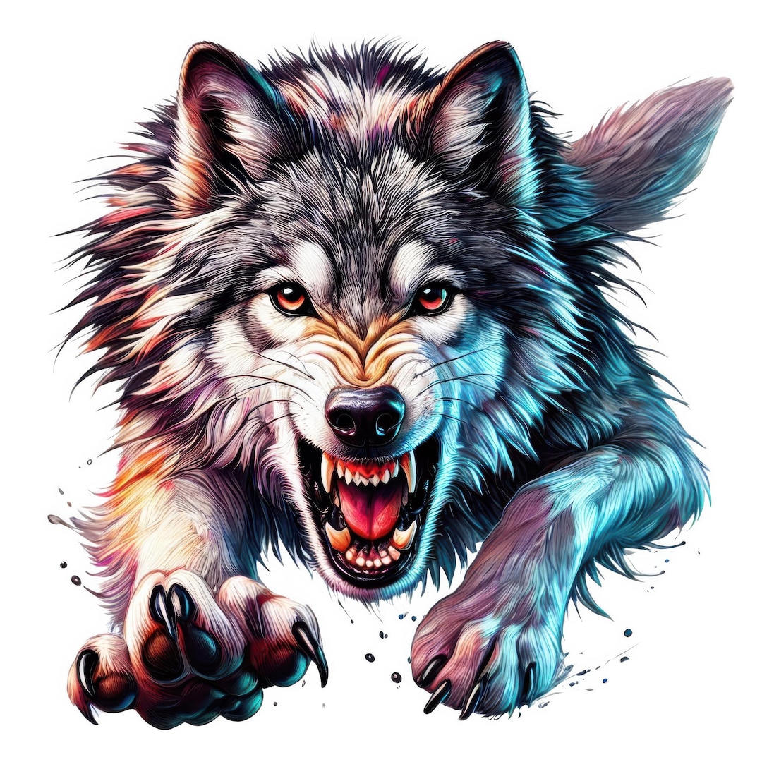 Fierce Angry Wolf Clipart Bundle: Wildlife Art Printables (digital ...