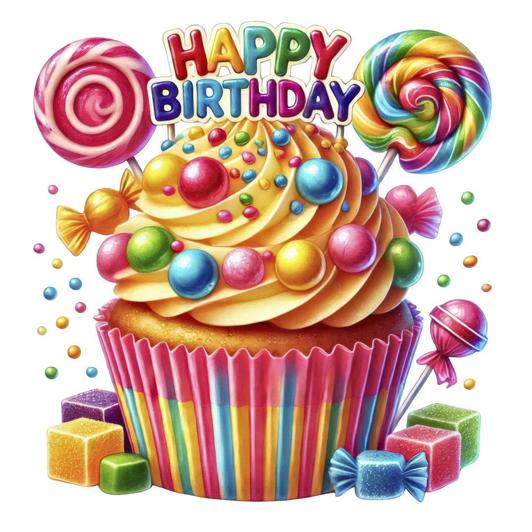 Happy Birthday Cupcake Clipart: Party PNG Bundle (digital Download ...