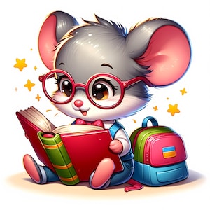 Mouse Student Reading Clipart Bundle – High-quality Jpgs (digital ...