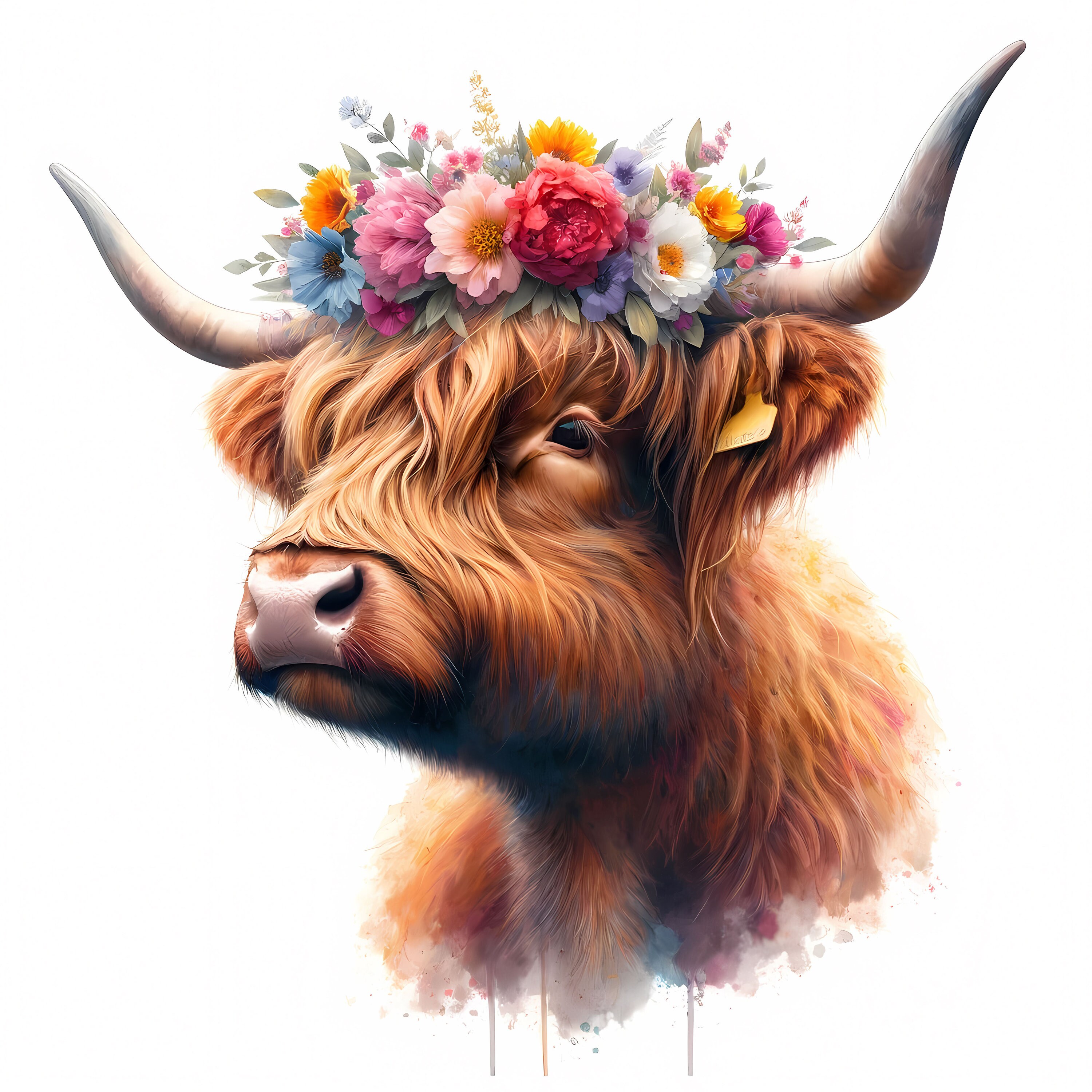Highland Cow Floral Crown Clipart 10 High-quality Jpgs Highland Cow ...