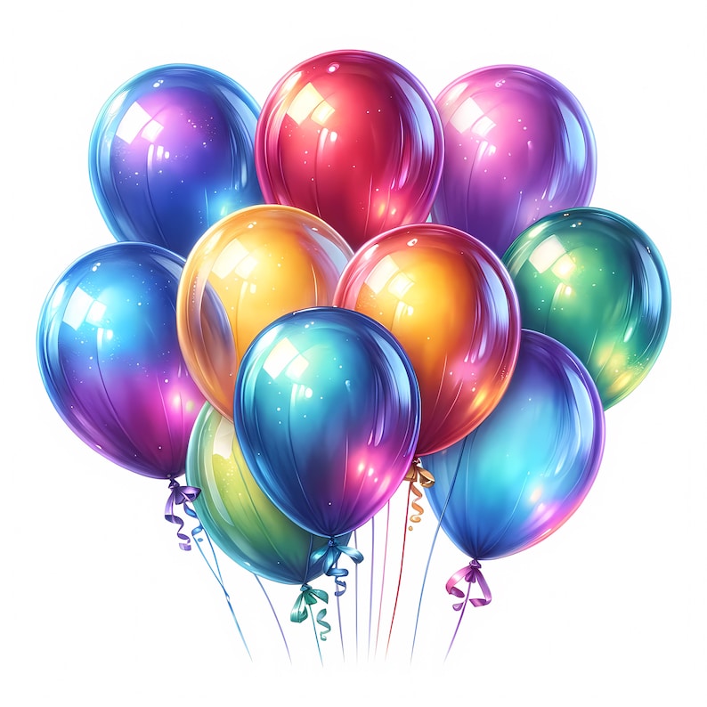 Colorful Balloons Clipart – Festive Art, Birthday Printables (digital ...