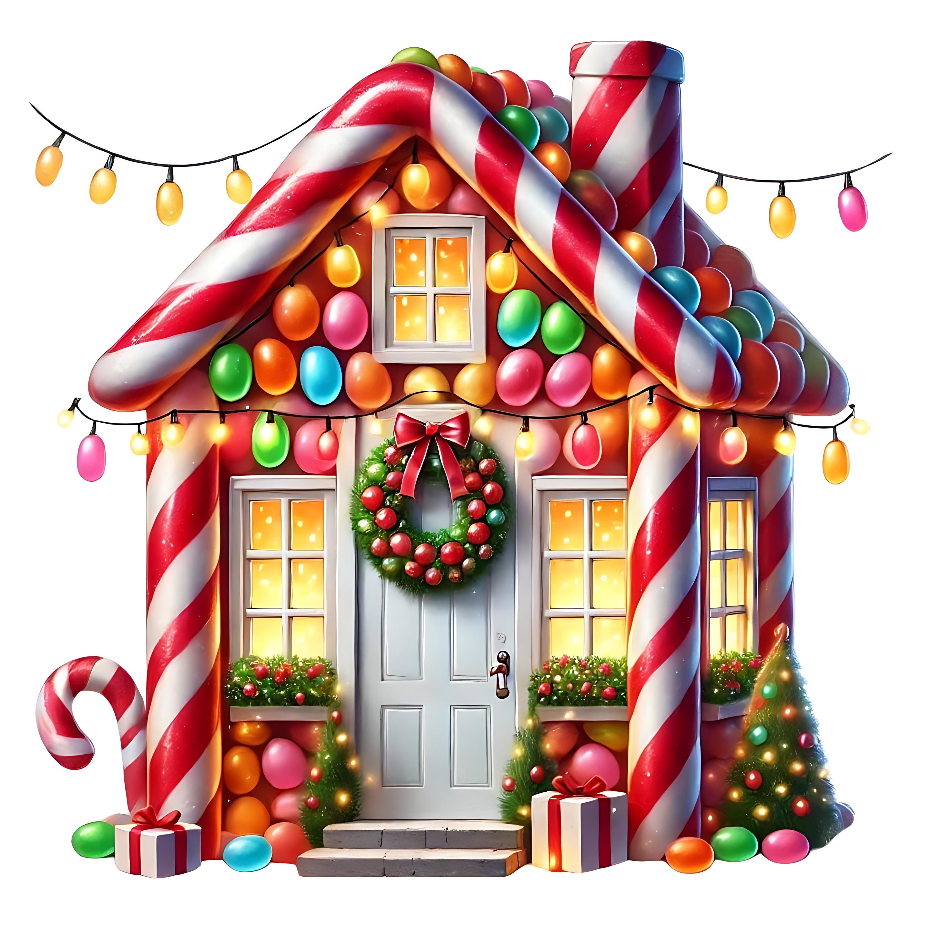Candy Cane Gingerbread House Clipart: Holiday Decor (digital Download ...