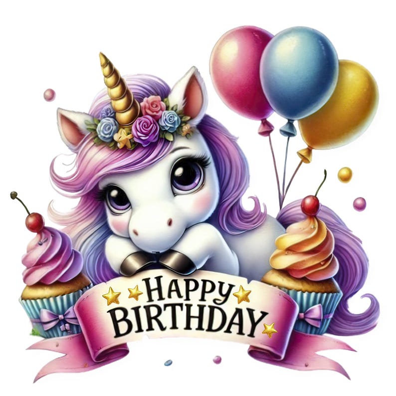 Unicorn Birthday Clipart: Magical Party PNG Bundle (commercial Use ...