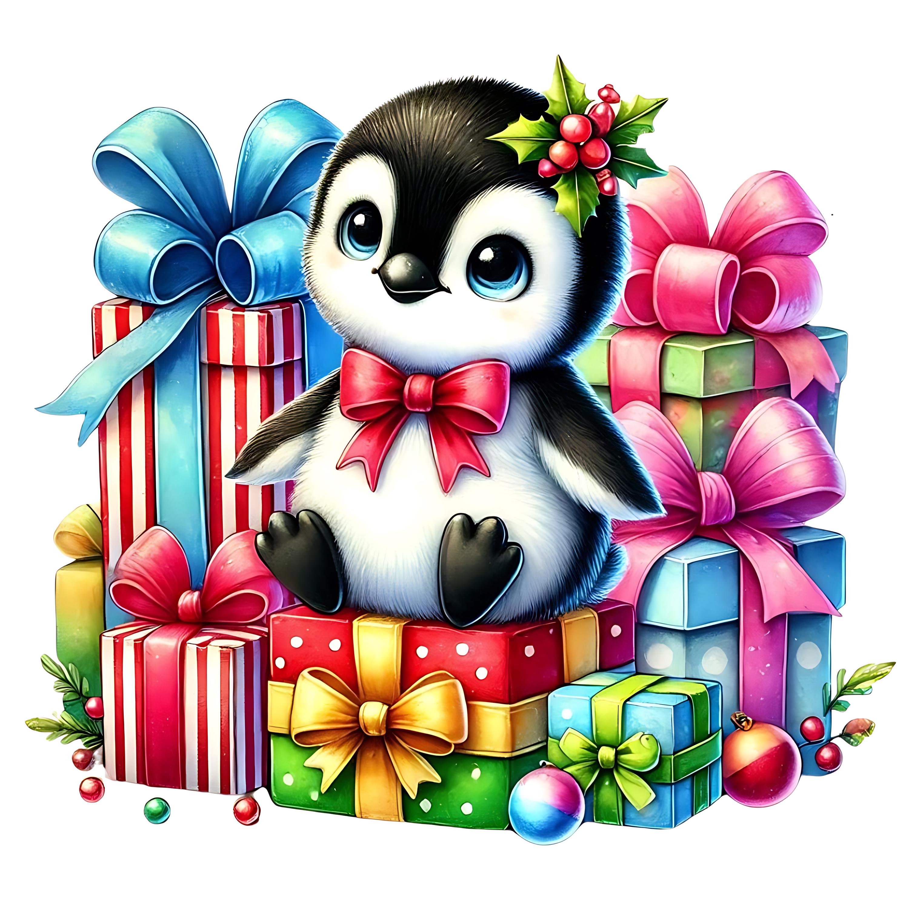 Christmas Penguin Clipart: Festive Holiday Art (10 JPG Digital Download ...