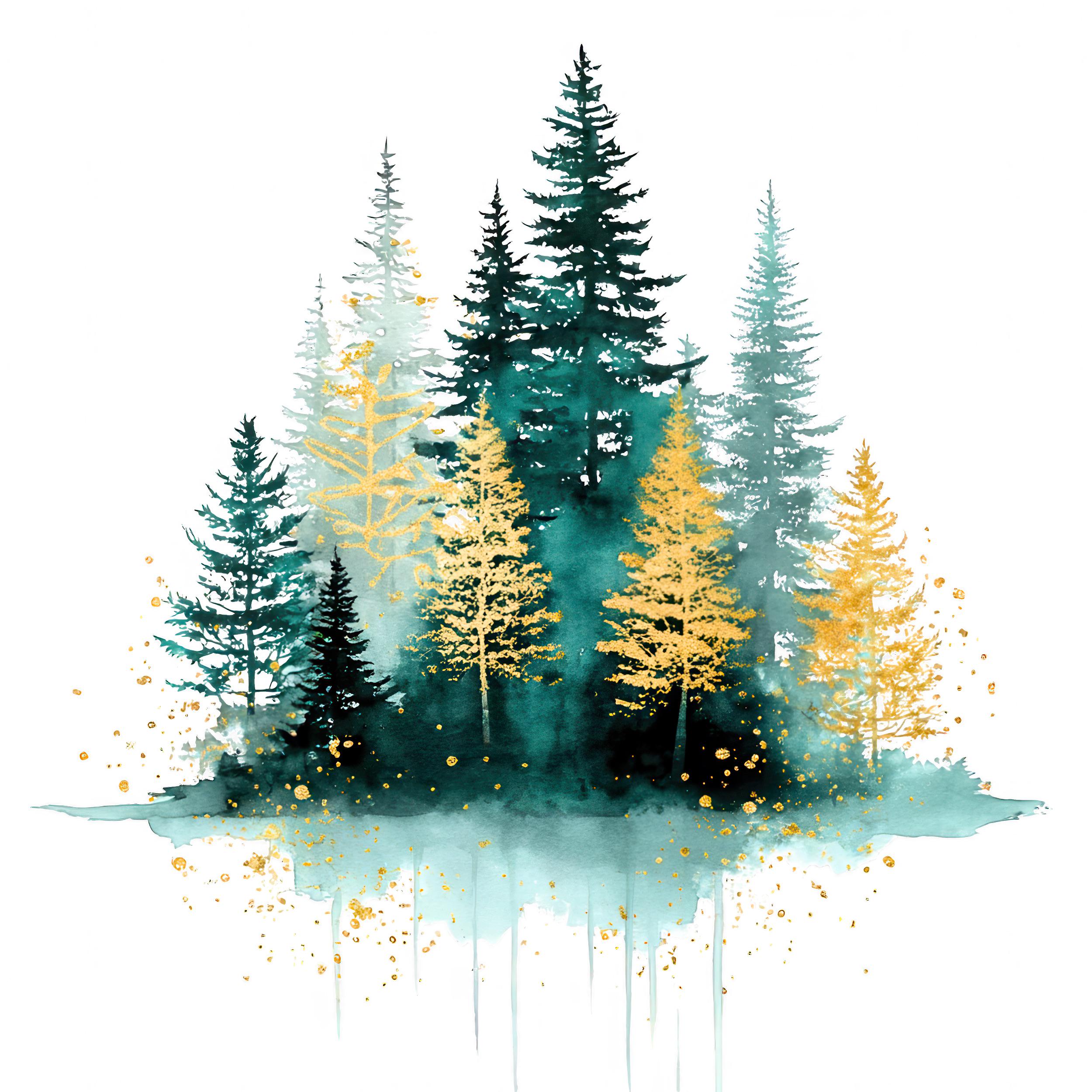 Glitter Christmas Trees Clipart, Watercolor Xmas Tree, Digital Download ...