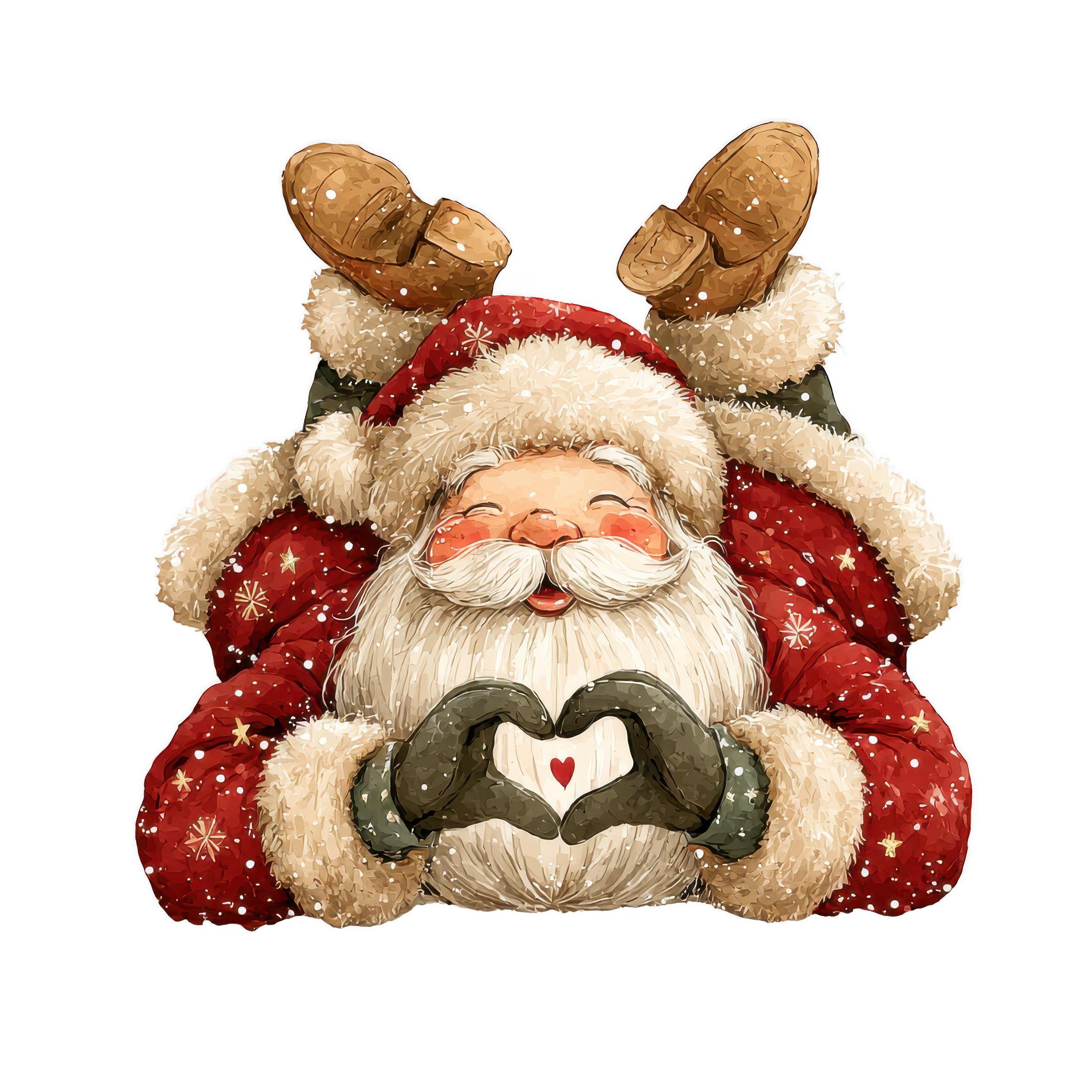 Christmas Santa Heart Clipart: Whimsical Holiday Graphics (digital ...