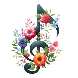 Music Notes Flowers Clipart | 12 High-quality Jpgs | Floral Music Note ...