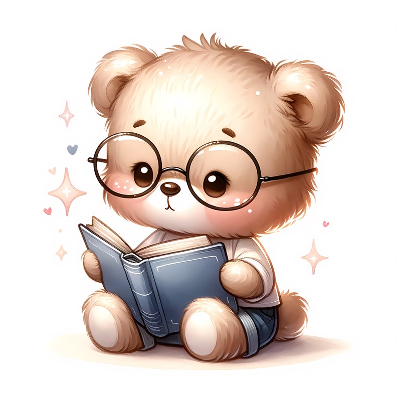 Reading Teddy Bear Clipart – Cute Nursery Art, Commercial Use (jpgs) - Etsy