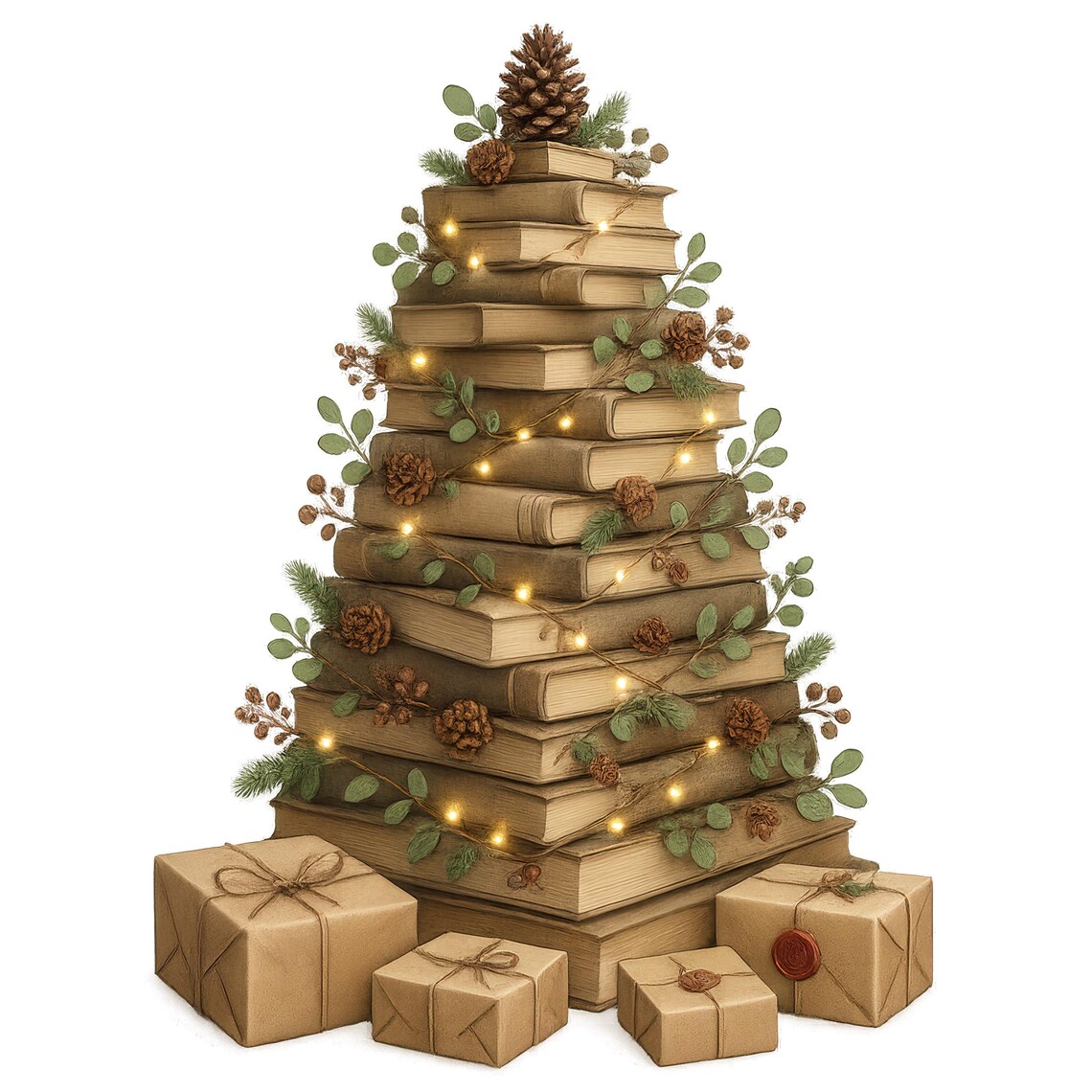 Book Christmas Tree Clipart: Festive Book Stack PNG (digital Download ...