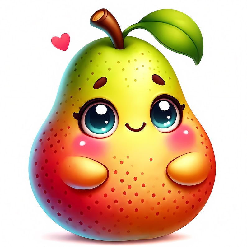 Cute Pear Clipart | Kawaii Fruit Art, Nursery Decor (digital Download ...