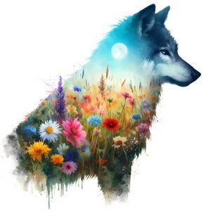 Wolf & Nature Fusion Clipart | 14 High-quality Jpgs | Bundle | Wall Art ...