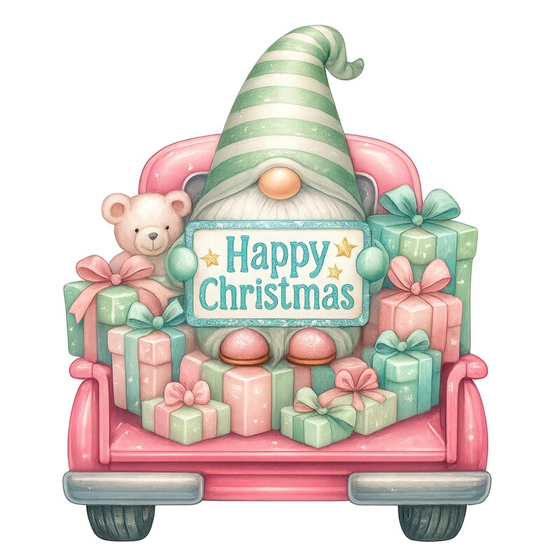 Christmas Gnome Clipart: Festive Truck Gnome (digital Download) 12 PNG ...