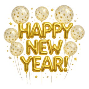 Happy New Year Balloons Clipart Bundle: Festive Party Balloons (12 PNG ...