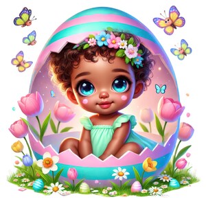 Cute African American Baby Easter Clipart Bundle (PNG, Commercial Use ...