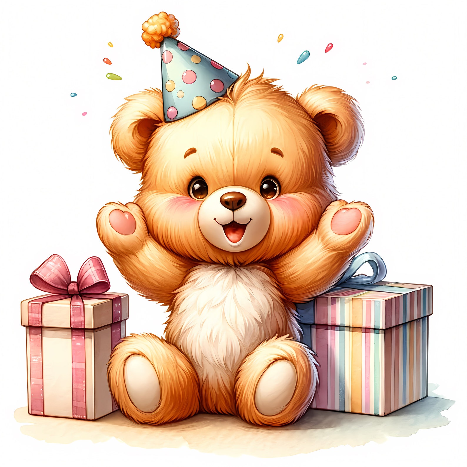 12 Teddy Bear Birthday Clipart: Watercolor Teddies Birthday Party JPG ...