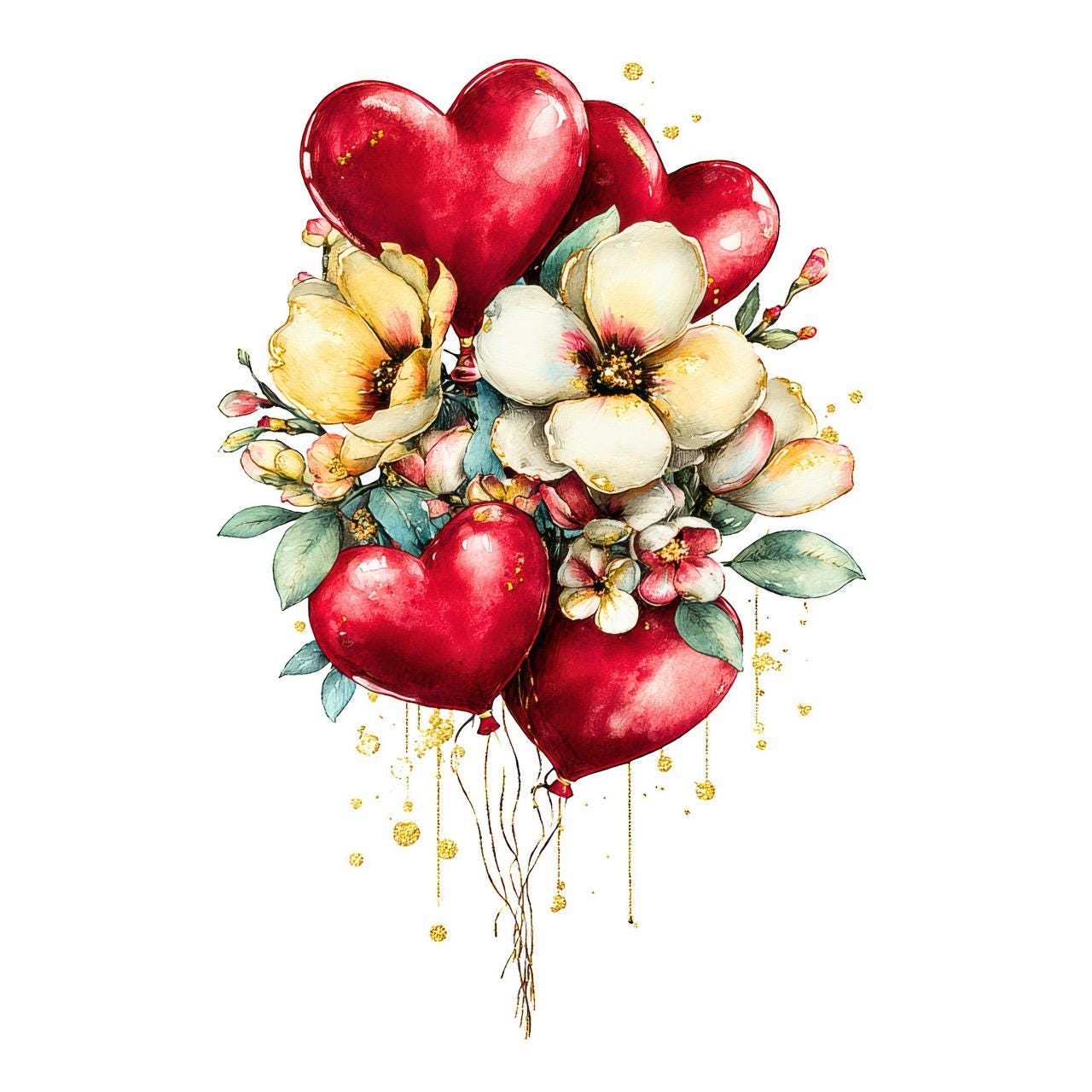 Floral Valentine's Day Balloons Clipart | Romantic Graphics | Digital ...