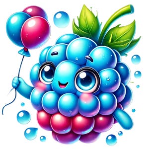 Cute Blue Raspberry Clipart | 11 High-quality Jpgs | Adorable Kawaii ...