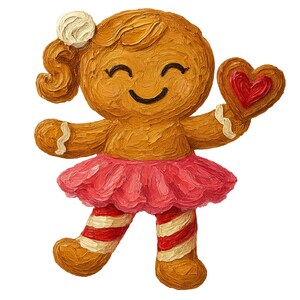 Hand-painted Gingerbread Girl Clipart: Brushstroke Christmas PNG ...