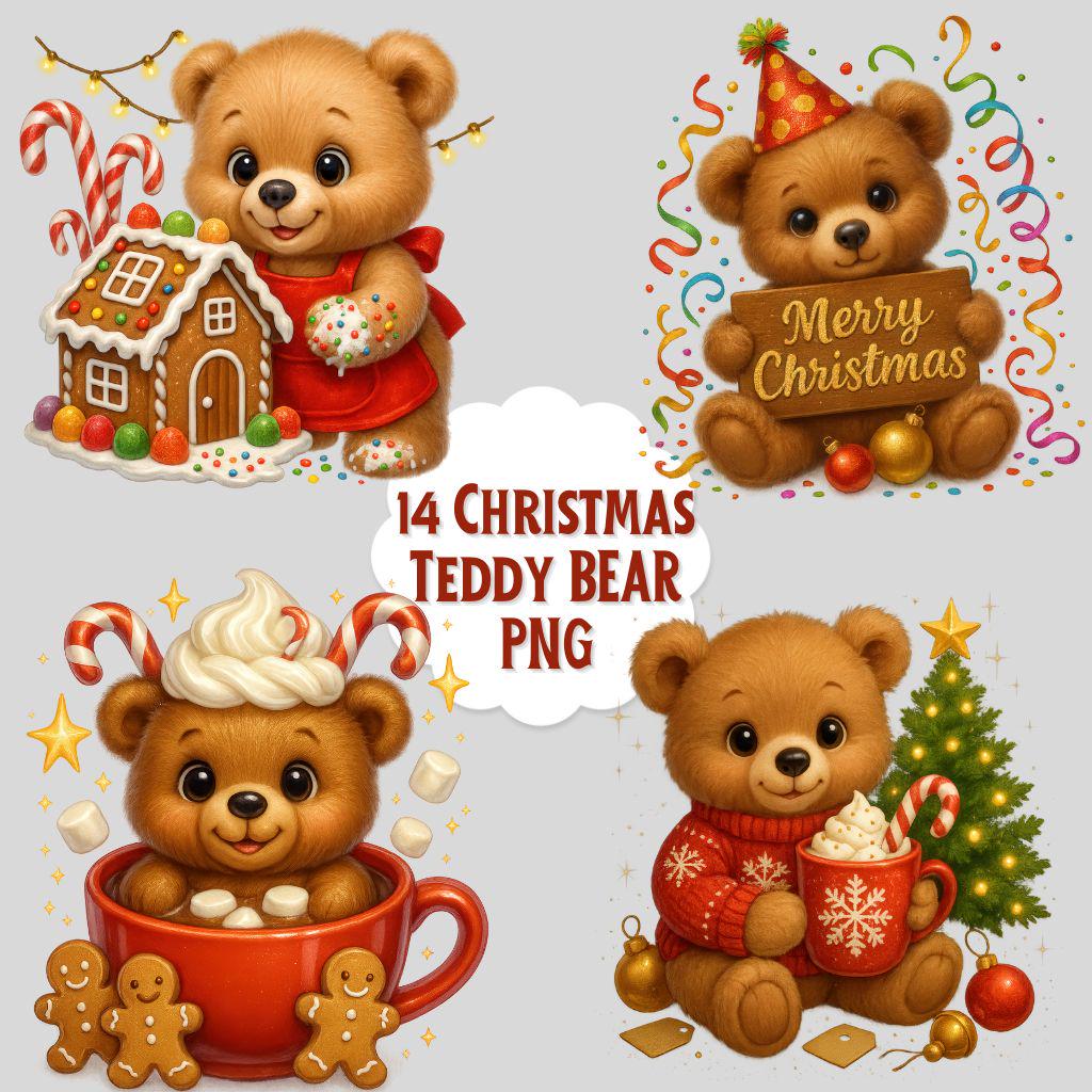 Christmas Teddy Bear Clipart Bundle: Festive Holiday PNG Set (digital ...