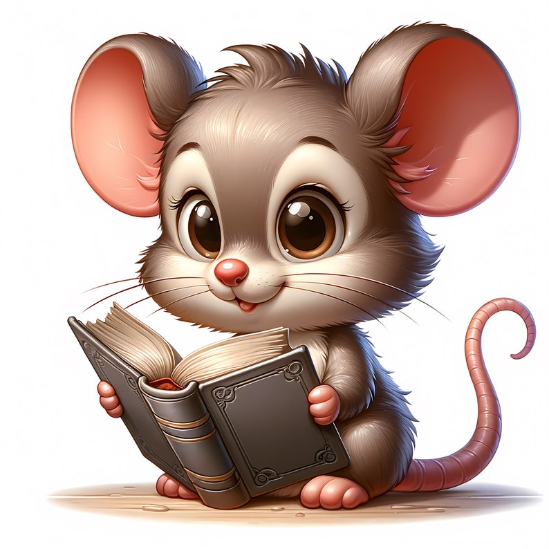 Mouse Student Reading Clipart Bundle – High-quality Jpgs (digital ...
