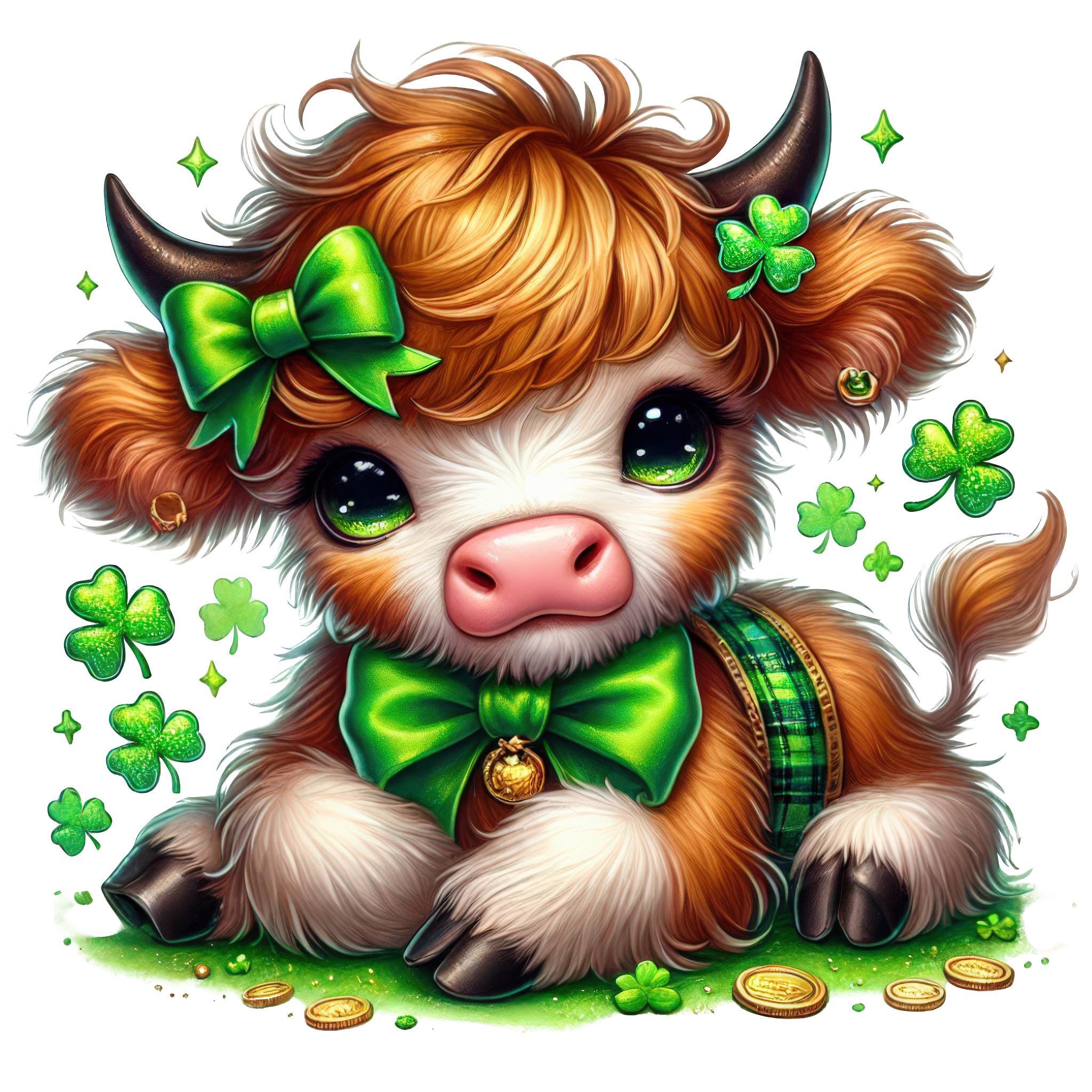 St Patricks Highland Cow Clipart: Irish Cow 12 PNG Bundle (digital ...