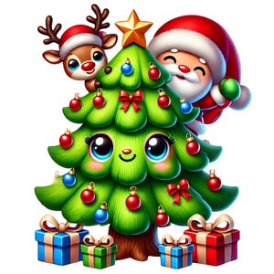 Cute Christmas Tree Clipart | 10 High-quality Jpgs | Adorable Christmas ...