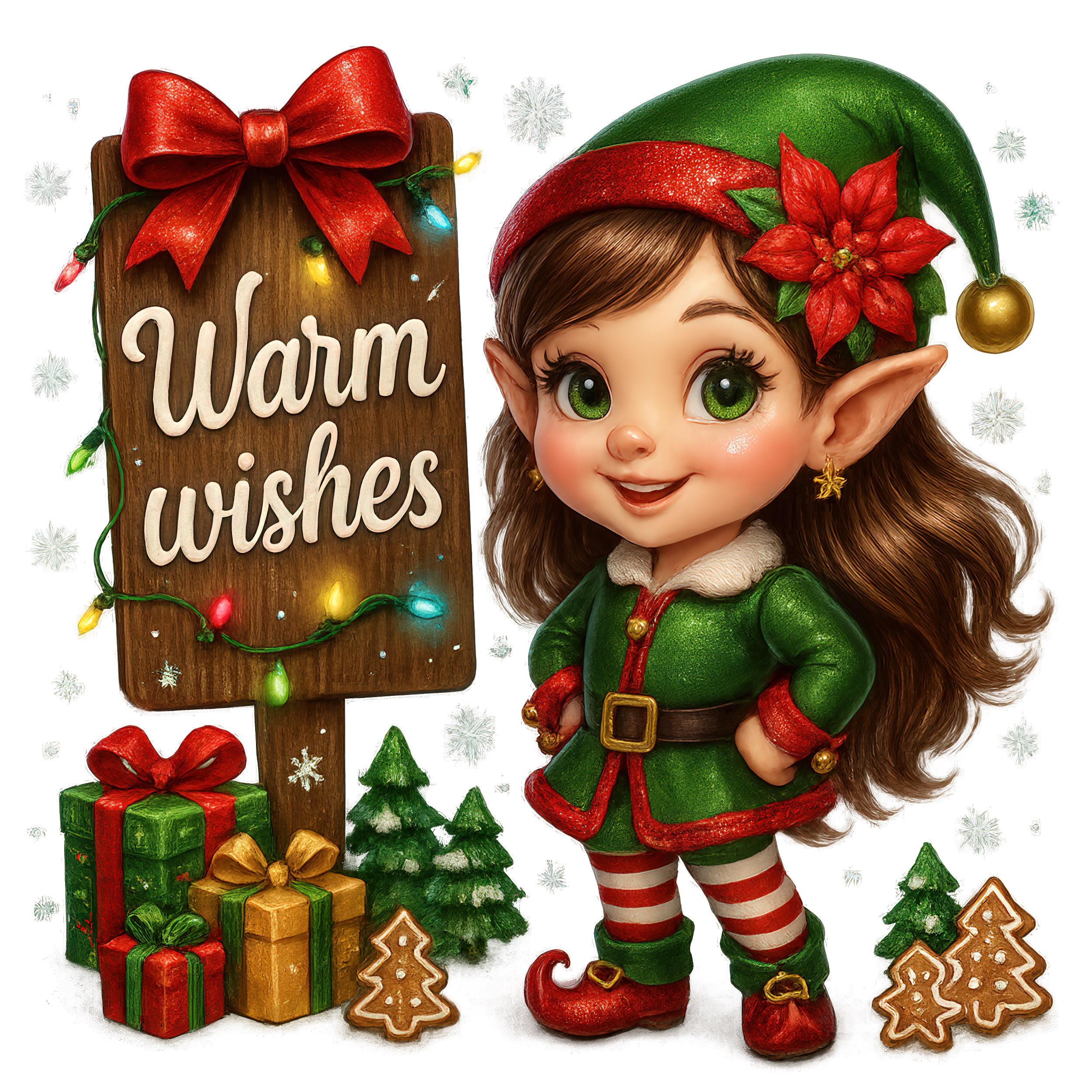 Christmas Elf Girl Clipart: Festive Holiday PNG Graphics (set of 12 ...