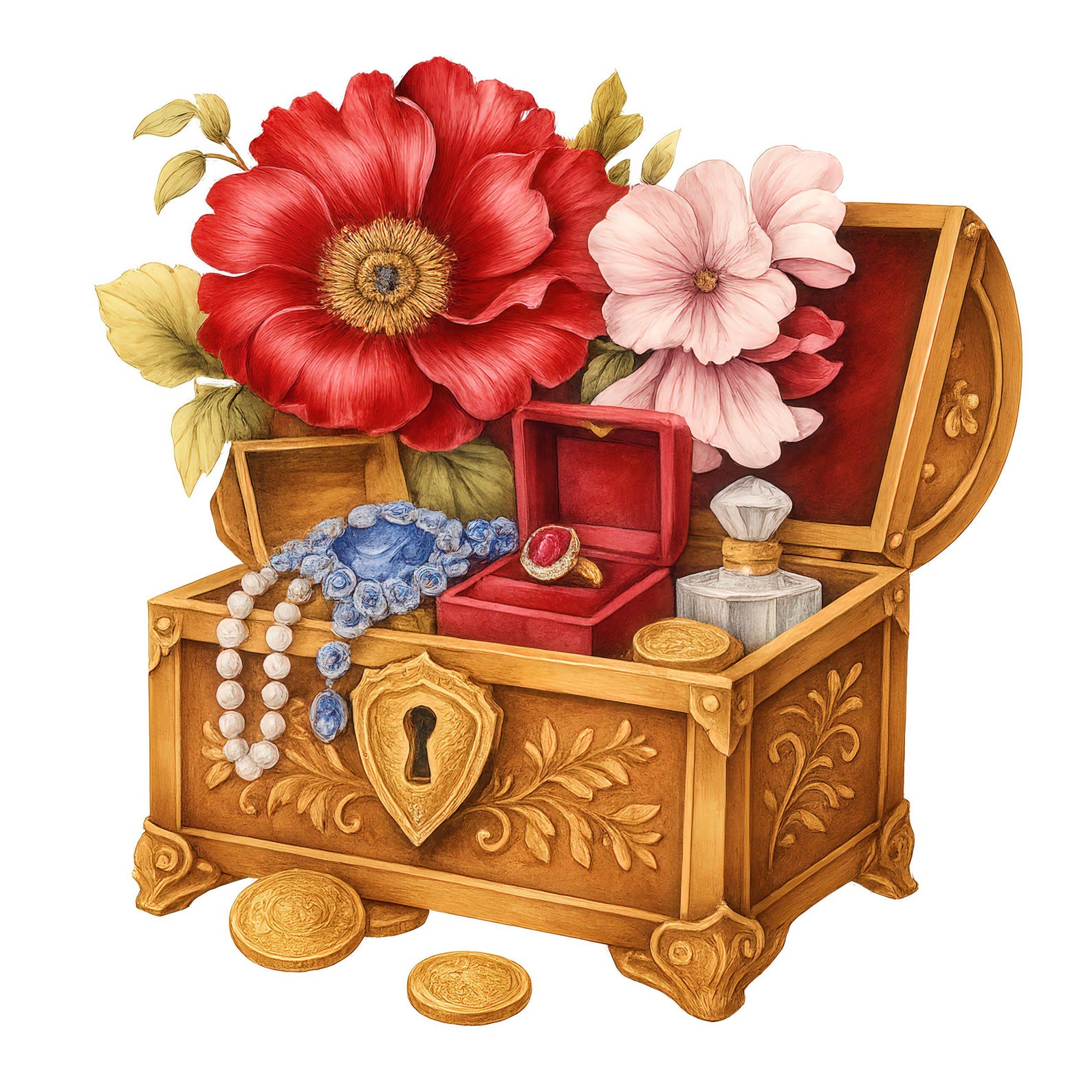 Watercolor Treasure Chest Clipart: Pirate Art PNG (digital Download ...