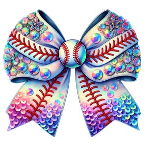 Coquette Baseball Bow Clipart, 10PNG/JPG, Sequin Baseball Bow Bundle ...