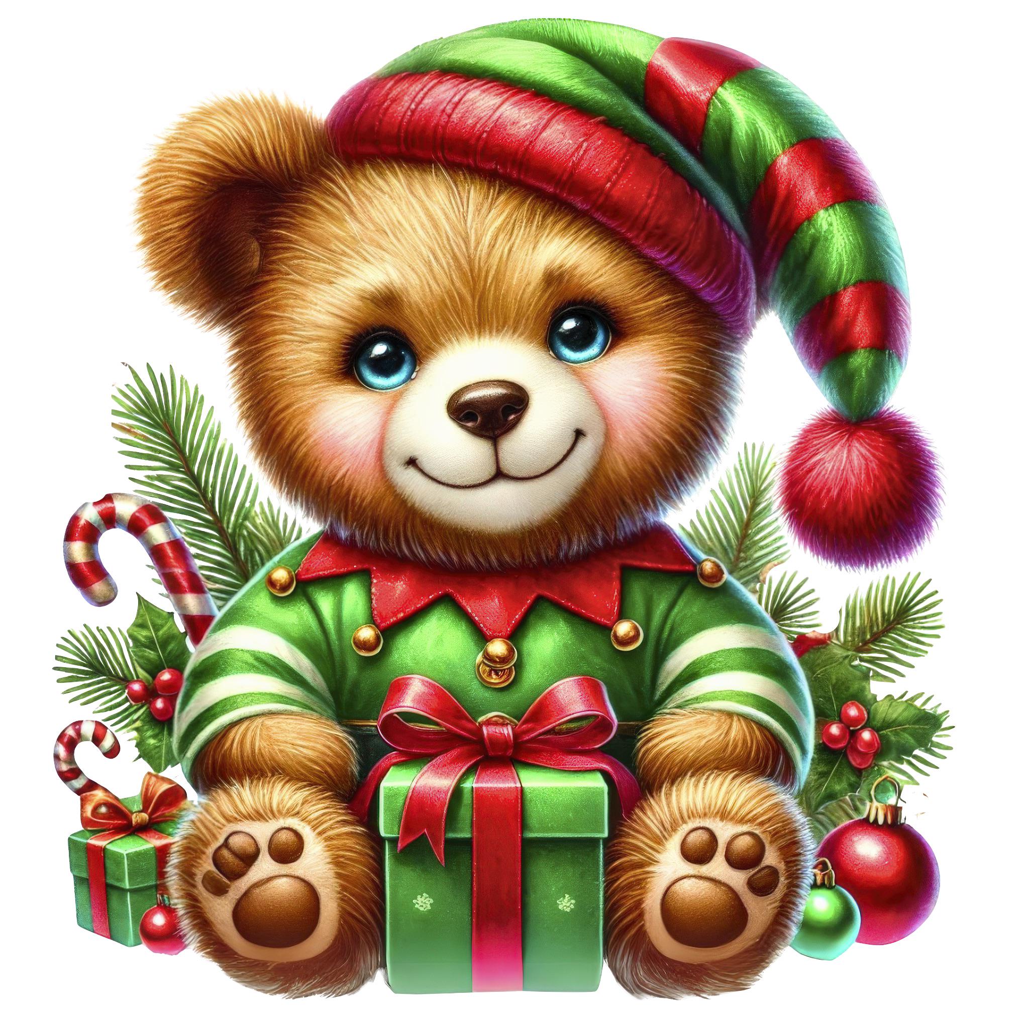 Christmas Teddy Bear Clipart: Festive Holiday Bear, 12 PNG/JPG Designs ...
