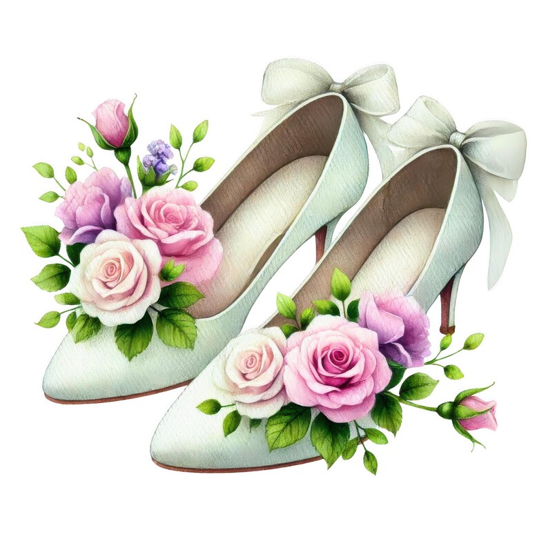 12 Floral Prom Shoes Clipart: Elegant High Heel PNG Bundle (digital ...