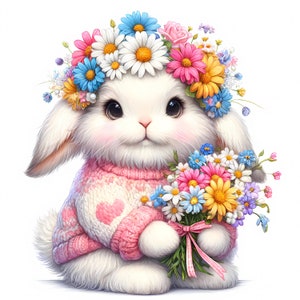 Floral Easter Bunny Clipart | 12 High-quality Jpgs | Spring Flowers ...