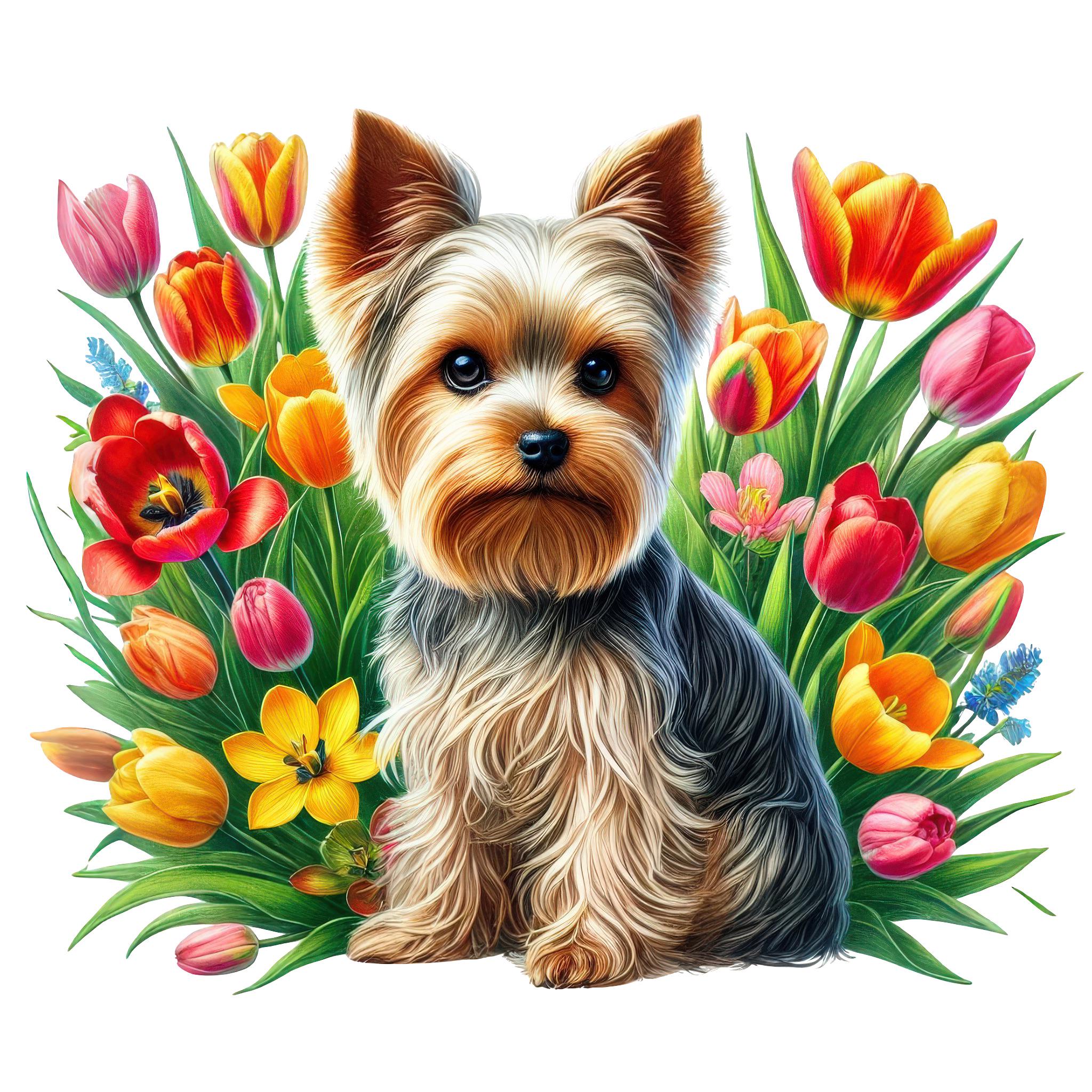 Yorkie and Flowers Clipart Bundle: Watercolor Yorkshire Terrier (11 PNG ...