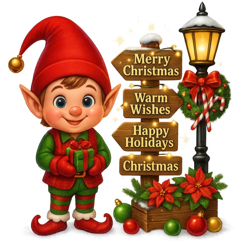 Festive Christmas Elf Clipart: Holiday PNG Illustration (instant ...