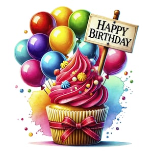 Happy Birthday Cupcake Clipart: Party PNG Bundle (digital Download ...