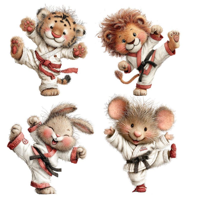 Animals Karate Poses Clipart: Whimsical Graphics, Digital Download, 16 ...