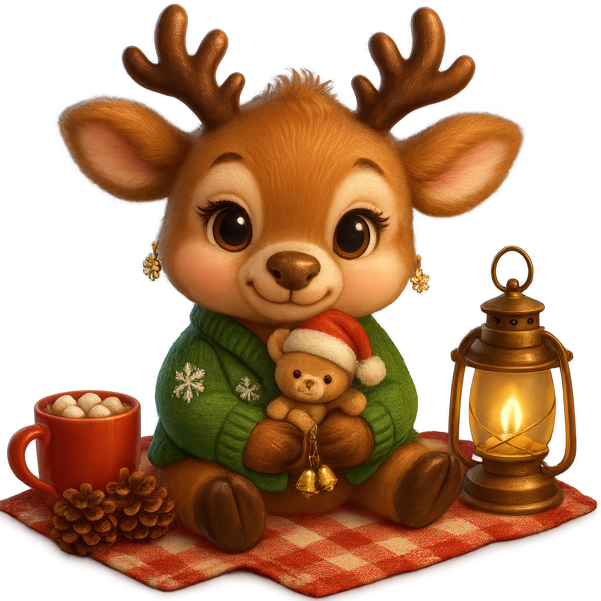 Cute Christmas Reindeer Clipart PNG, Holiday Animal Art (instant ...