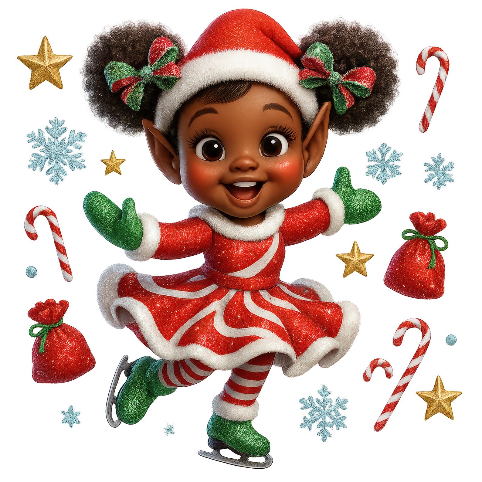 Black Elf Girl Christmas Clipart: African American Holiday PNG (set of ...