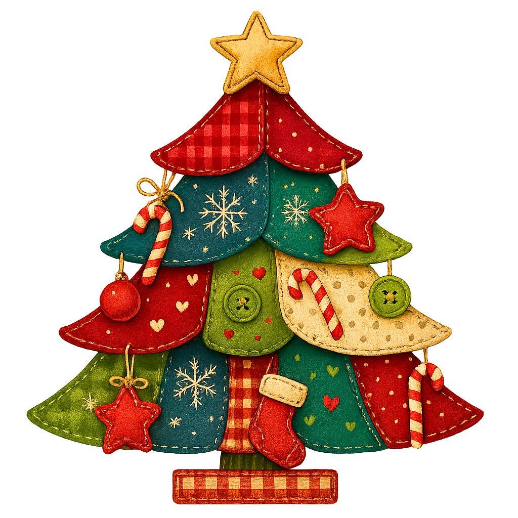 Patchwork Christmas Tree Clipart: Whimsical Holiday Graphics (digital ...