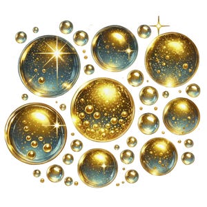Gold Bubbles Clipart: Shiny Bubbles PNG Set of 14 (digital Download ...