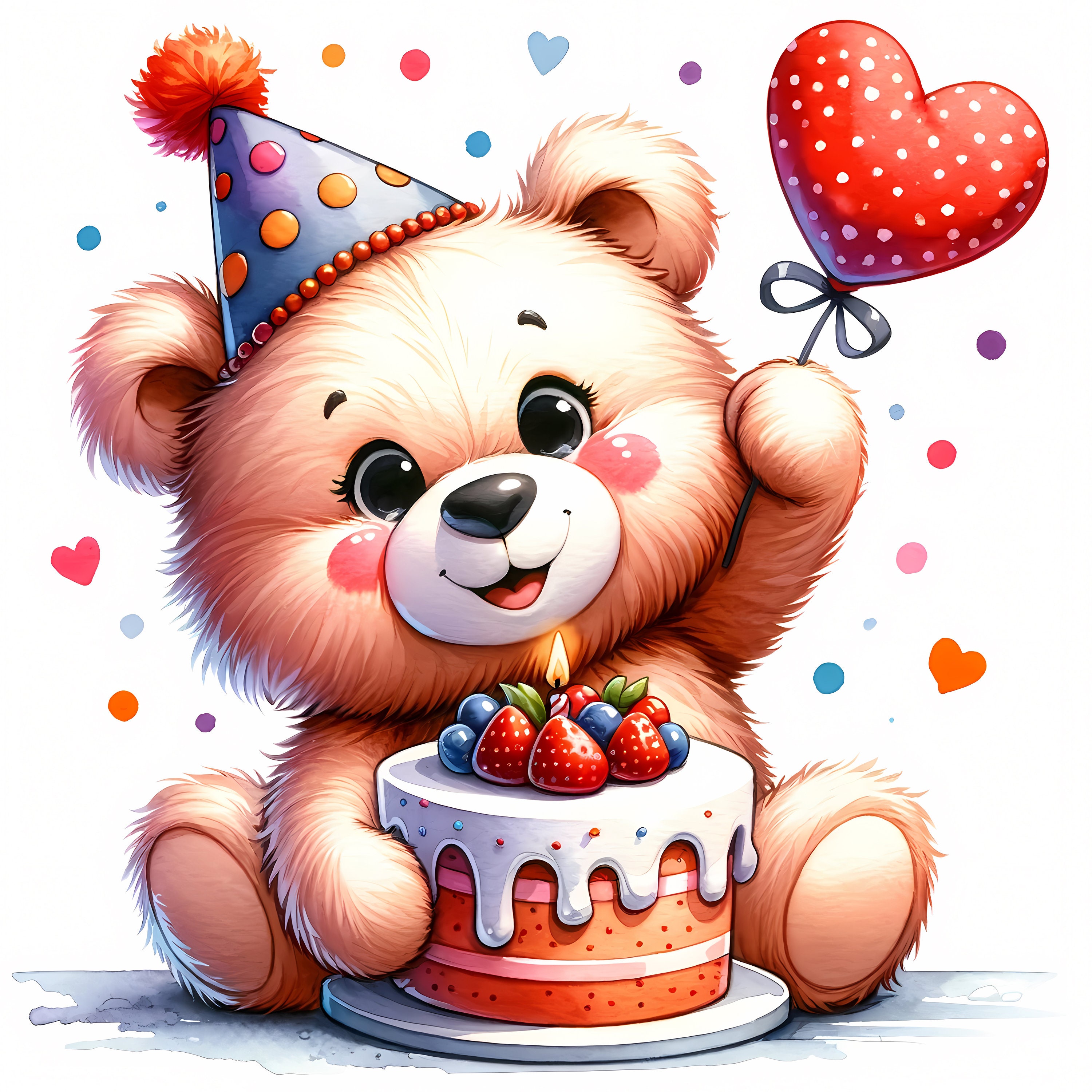 12 Teddy Bear Birthday Clipart: Watercolor Teddies Birthday Party JPG ...