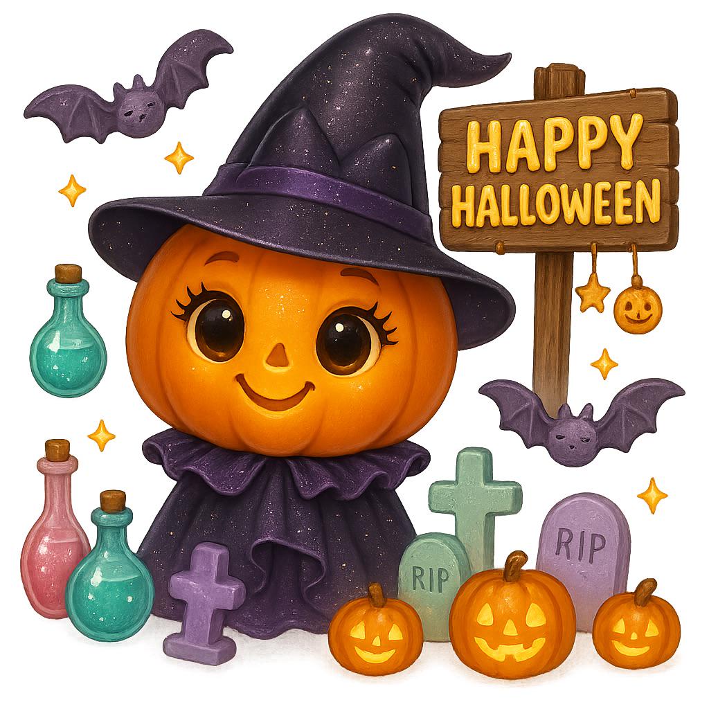Cute Halloween Pumpkin Clipart, Kawaii Fall Design (PNG) - Etsy