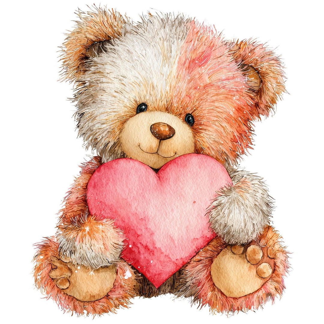 Teddy Bear With Heart Clipart: Sweet Love Graphics, Nursery Decor ...