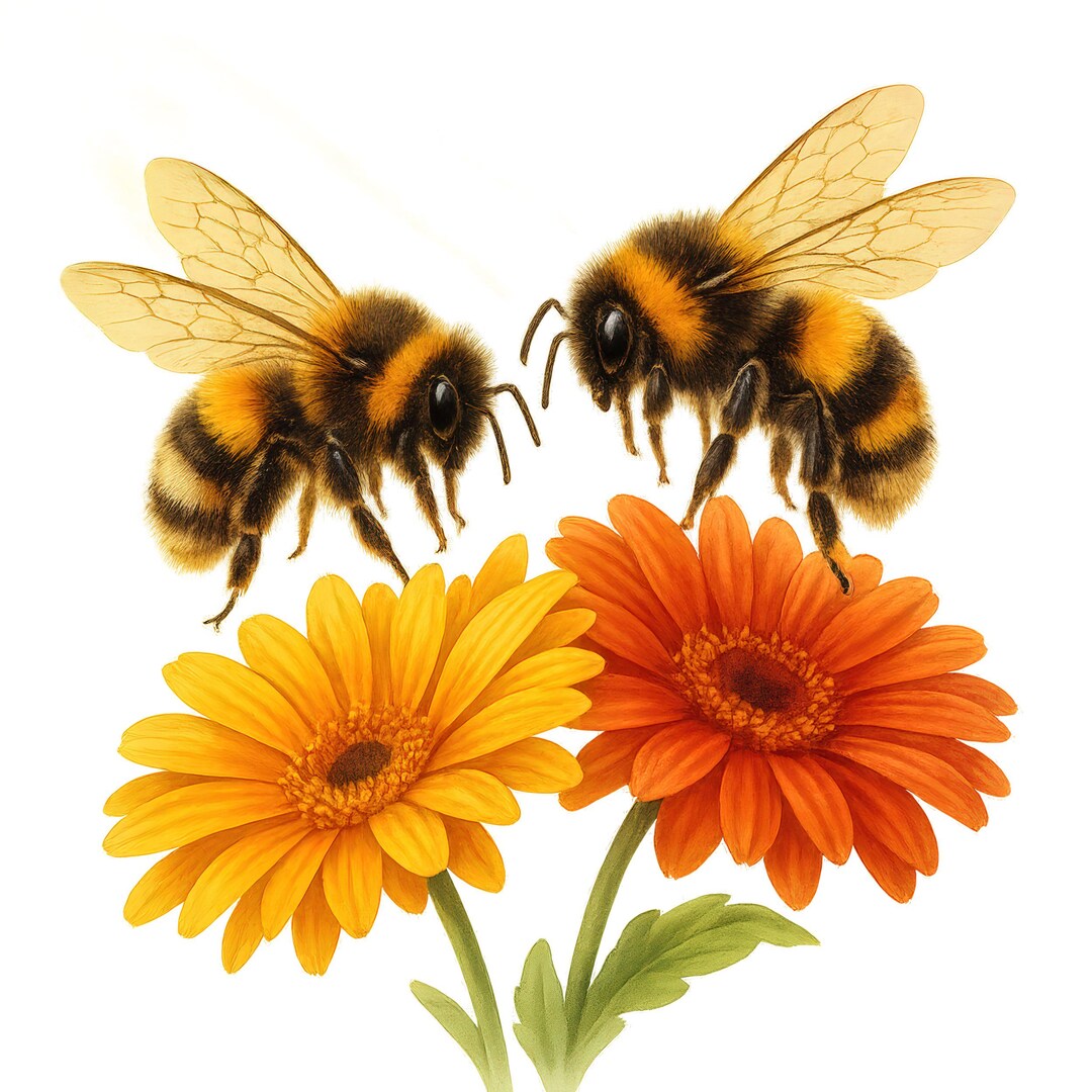 12 Bees in Flowers Clipart Bundle, Bee Clipart PNG, Floral Bee Clipart ...