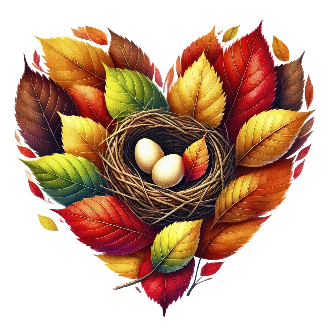 Autumn Leaves Heart Clipart: Fall Wall Art (12 PNG/JPG Digital Download ...